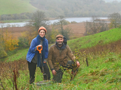 TV's Frances Tophill plants a tree on the Sharpham Estate
